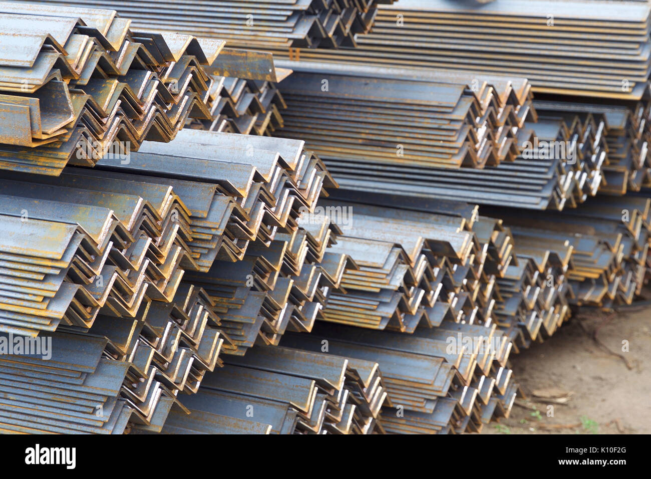 Metal profile angle in packs at the warehouse of metal products, Russia ...