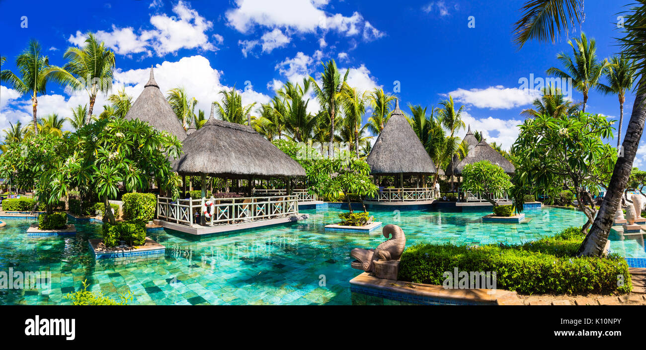 Luxury resort spa territory with gorgeous swim pool in Mauritius island ...