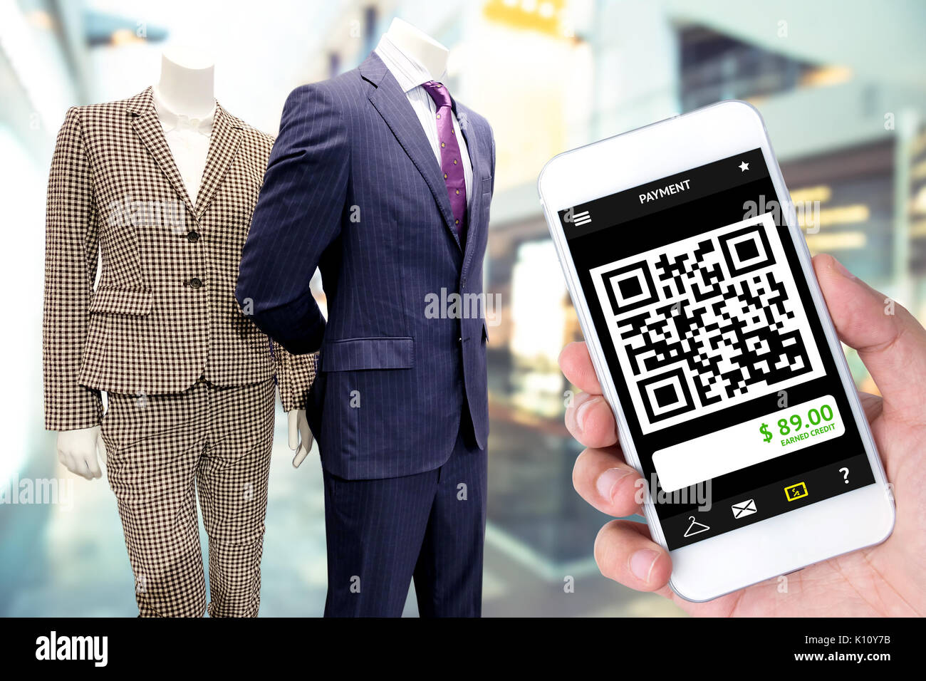 qr code payment technology , cashless concept. Customer use mobile ...