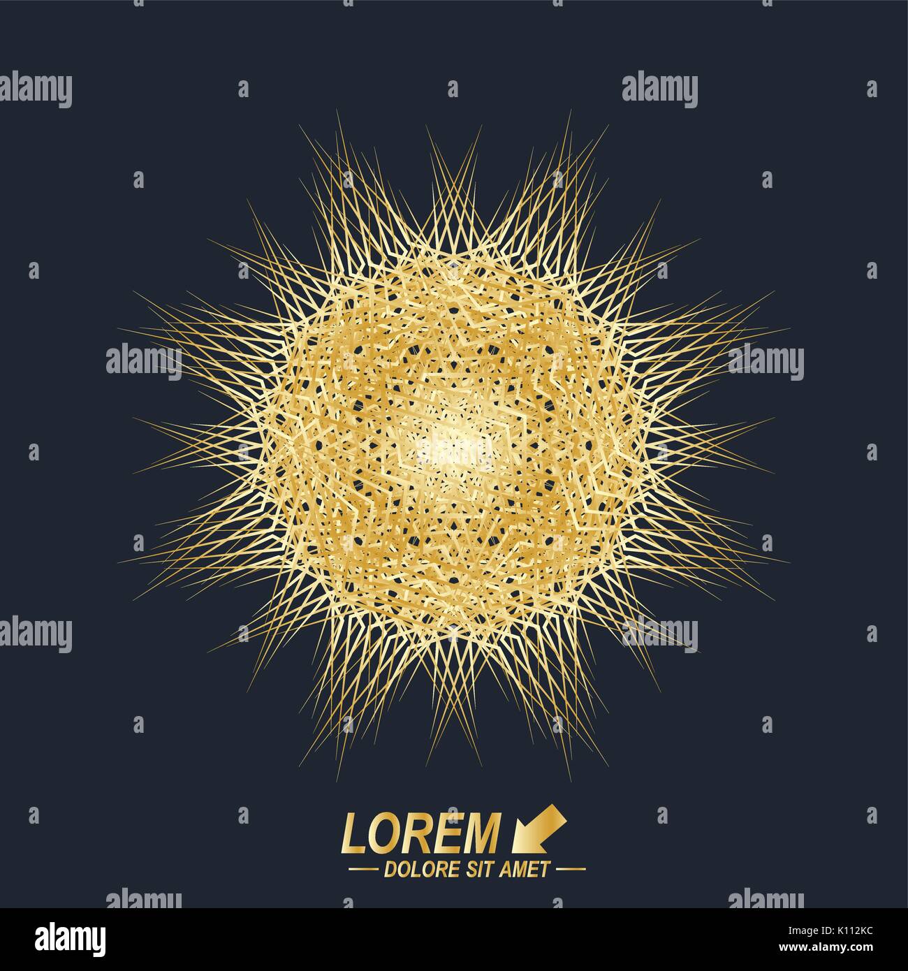 Fractal golden element. Virtual background communication or particle compounds. Digital data ...