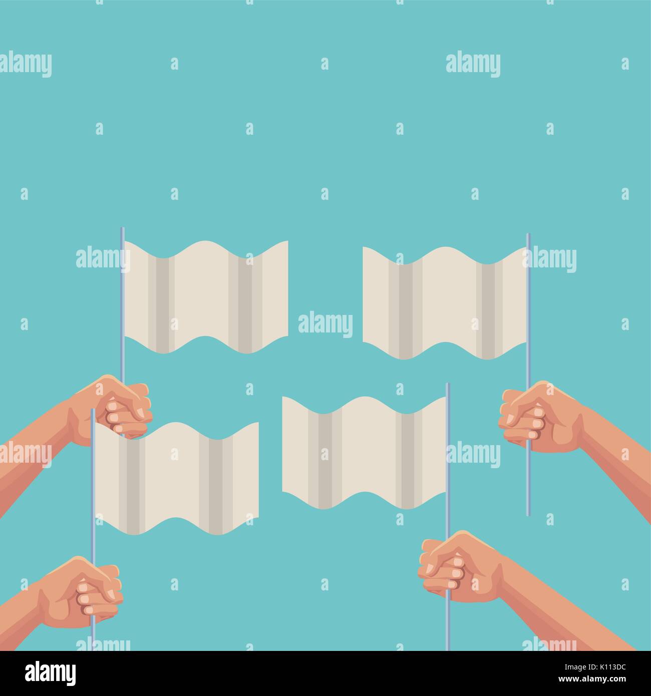 color poster set hands holding a white flag waving international peace ...