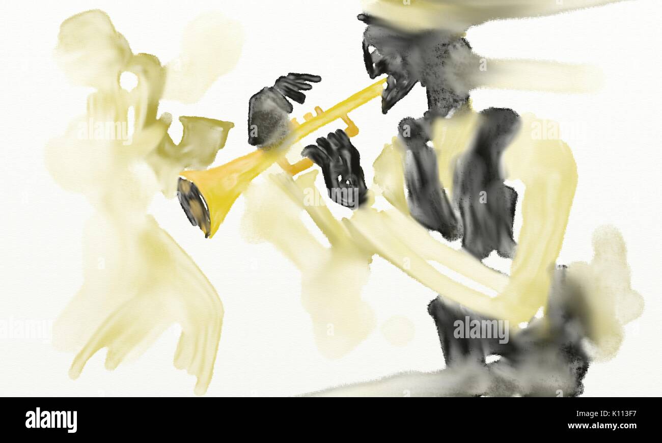 Light Jazz Band, Man Playing on Trumpet, Another Band Member Playing on ...