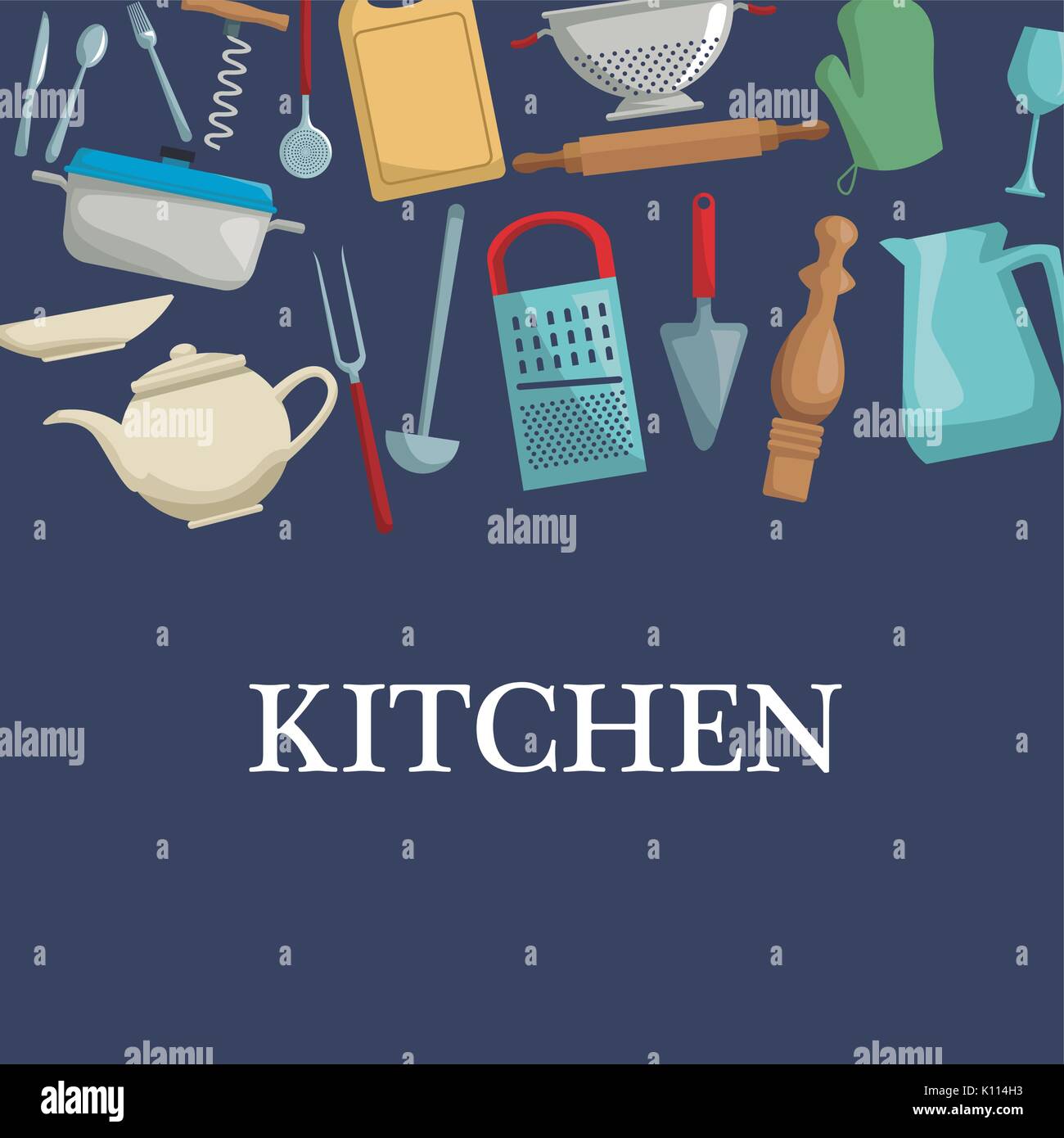 color background with different utensil of kitchen calligraphy Stock ...