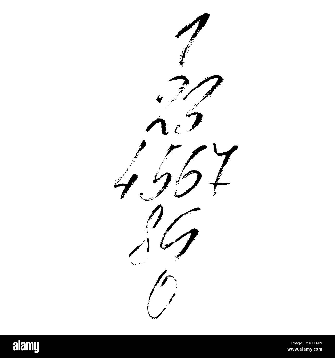 Set of calligraphic ink numbers. Dry brush lettering. Vector ...