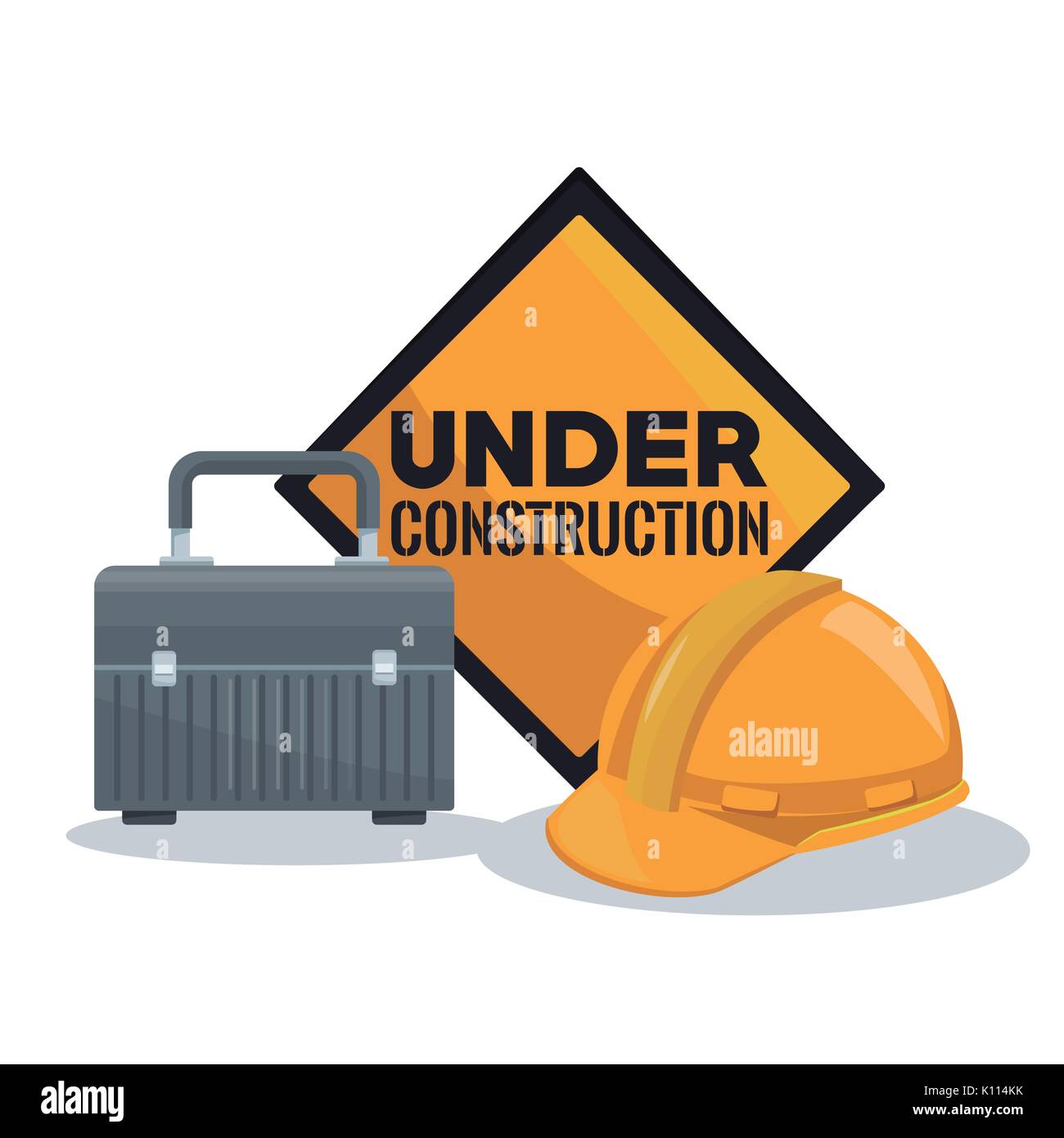 white background with toolbox and helmet protection with diamond shape ...