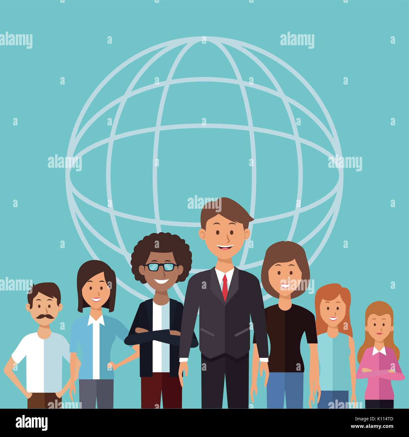 color background with globe map shape of half body group people of the ...