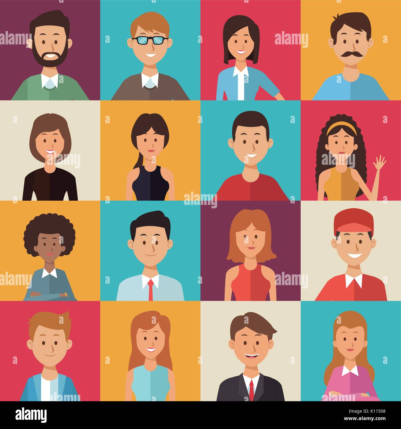 colorful background of square buttons with half body group people of ... colorful background of square buttons with half body group people of ...