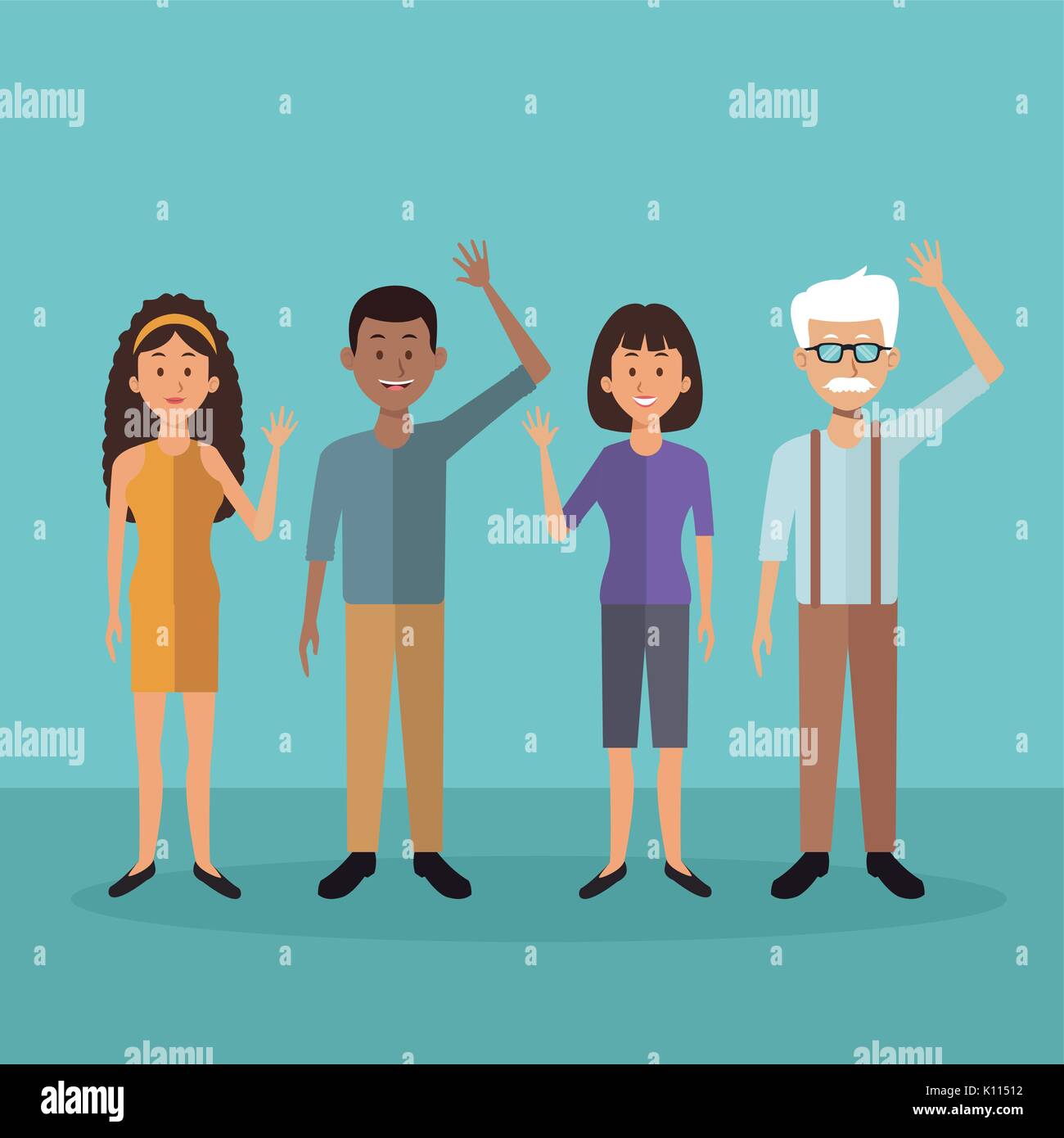 color background with full body people standing of differents ages ...