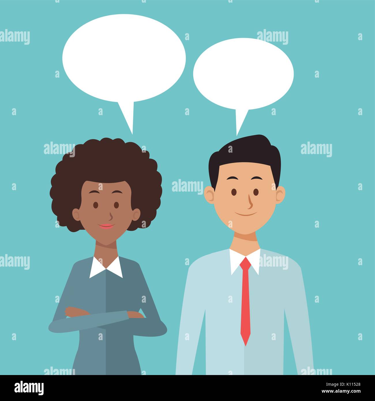 color background with set dialogue boxes and half body couple people ...