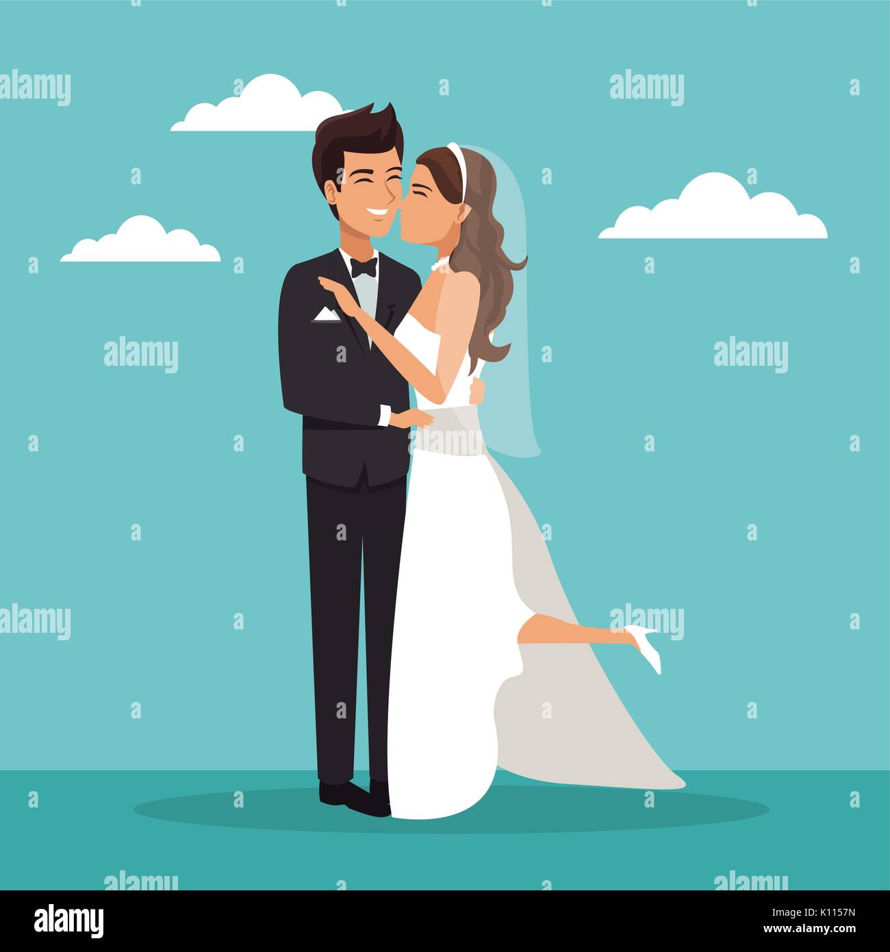 color sky landscape background with newly married couple embraced Stock ...