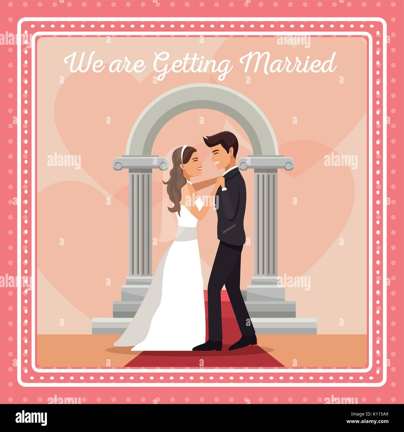 colorful gretting card with couple groom and bride dancing text we are ...