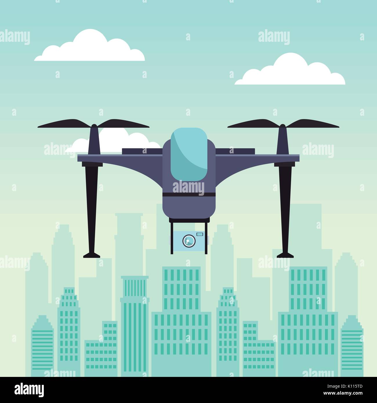 city landscape scene with modern drone with two airscrew flying with ...