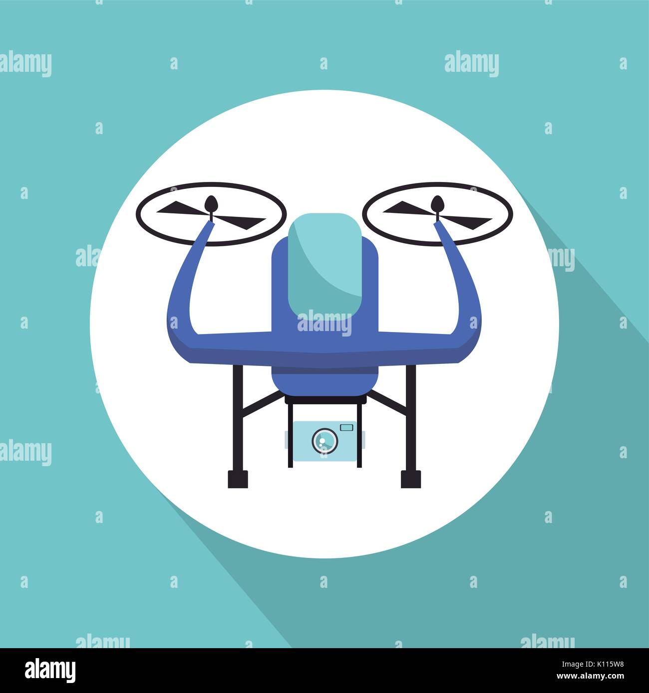 color background with circular frame drone with two airscrew flying and ...