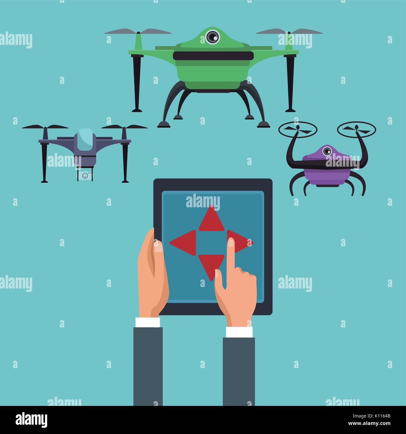 color background with people handle remote control tech tablet of ...