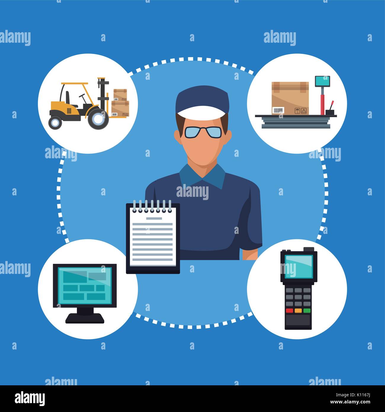 color background with circular frame of icons storage logistics and ...