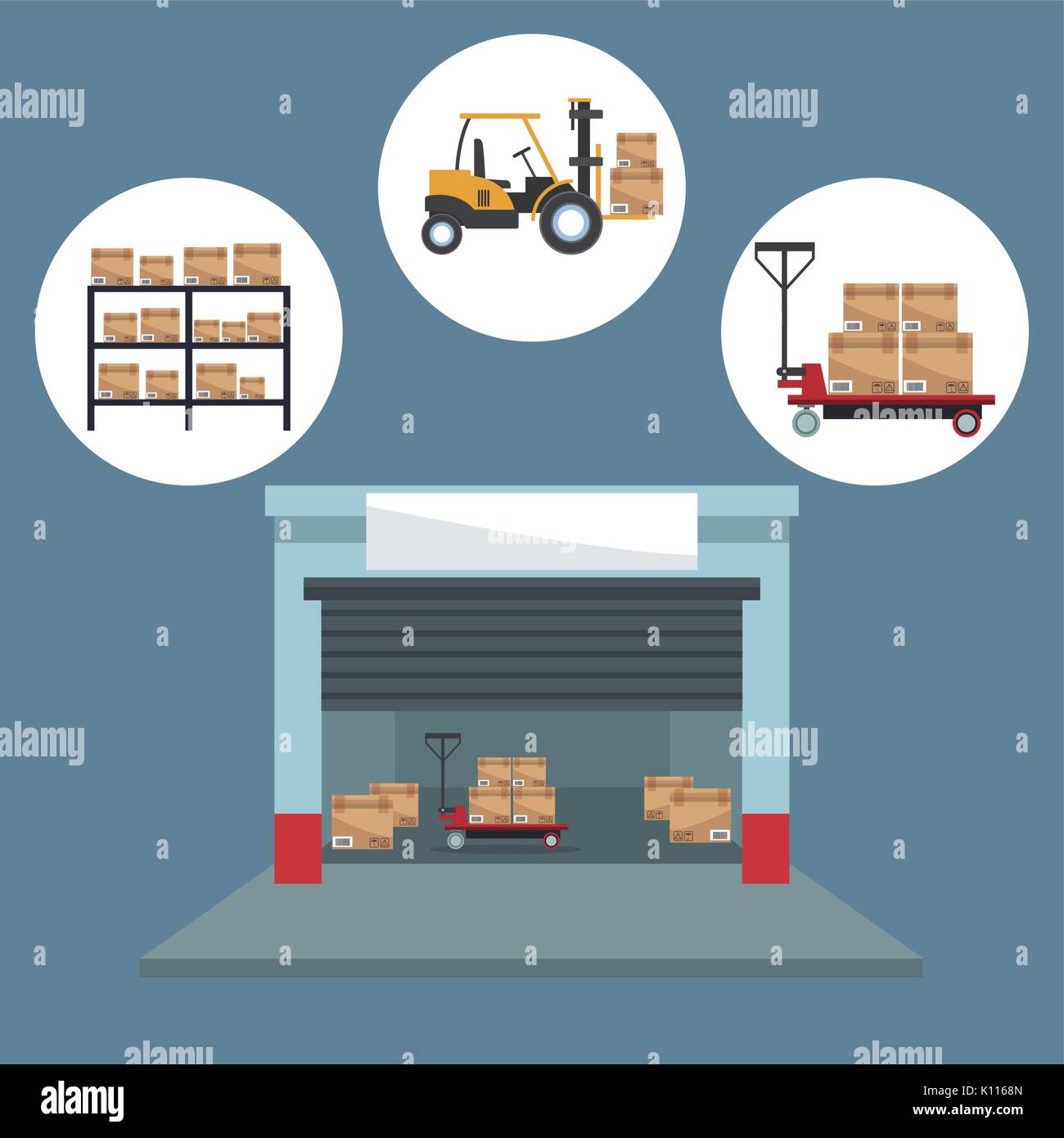 color background with circular frame of icons storage logistics and ...