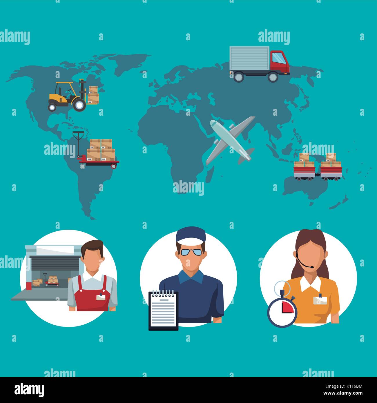 color silhouette world map background with icons storage logistics ...