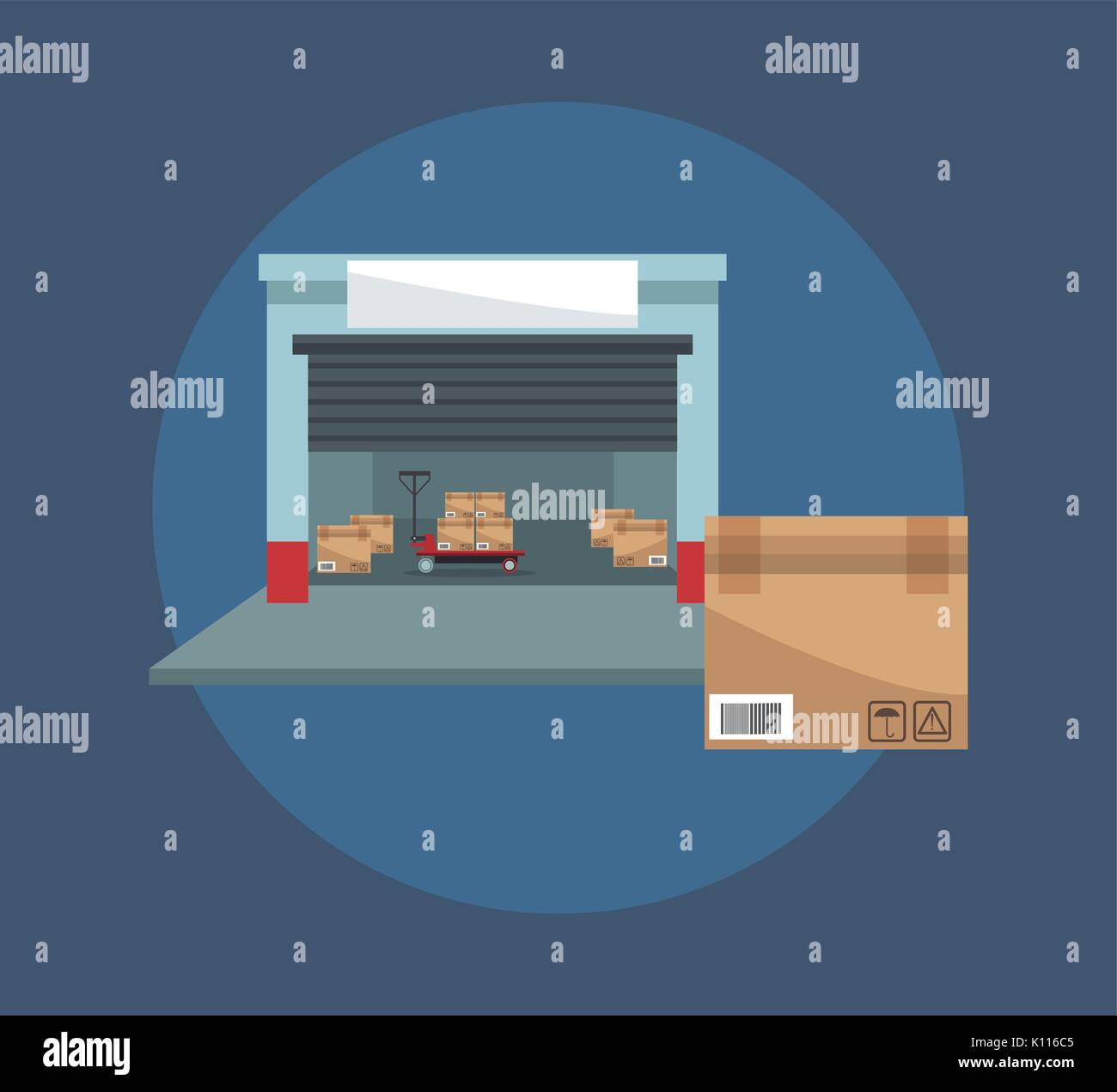 color blue background with facade warehouse storage and packages Stock ...
