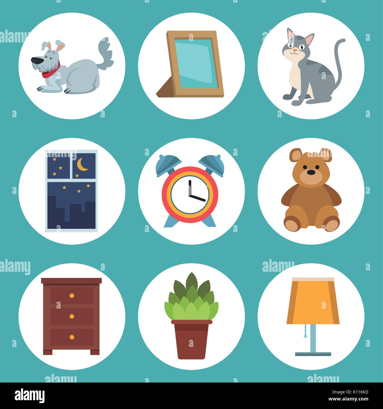 color background with circular frame icons of elements sleep time Stock ...