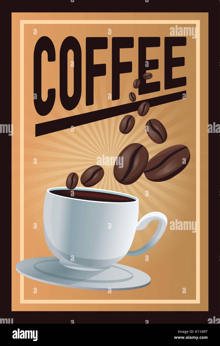 color poster coffee with linear glow and porcelain cup in dish and ...