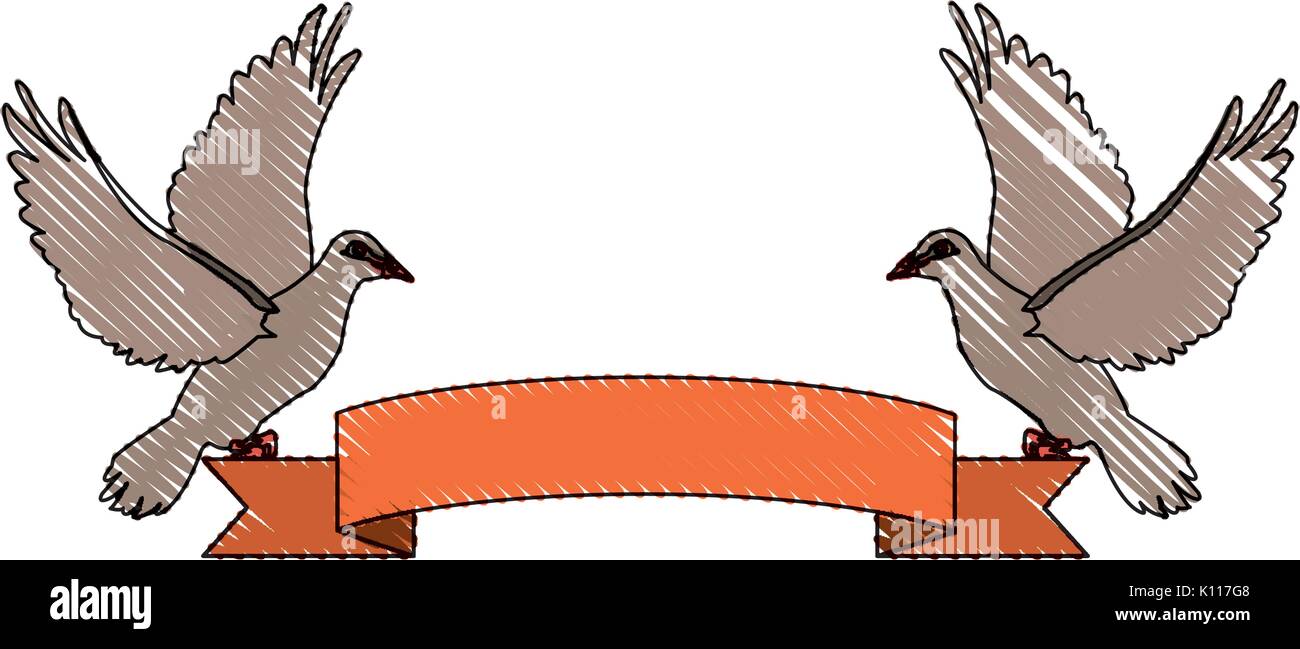 two doves holding a banner ribbons clip art isolated on white ...