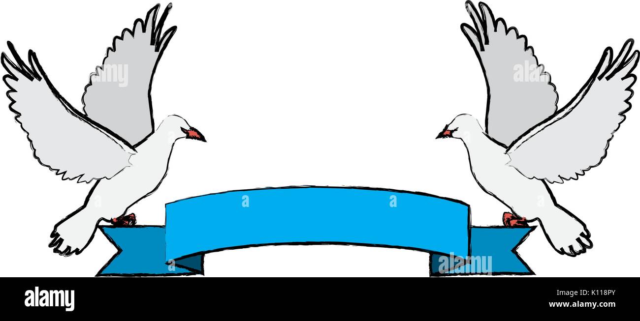 two doves holding a banner ribbons clip art isolated on white ...