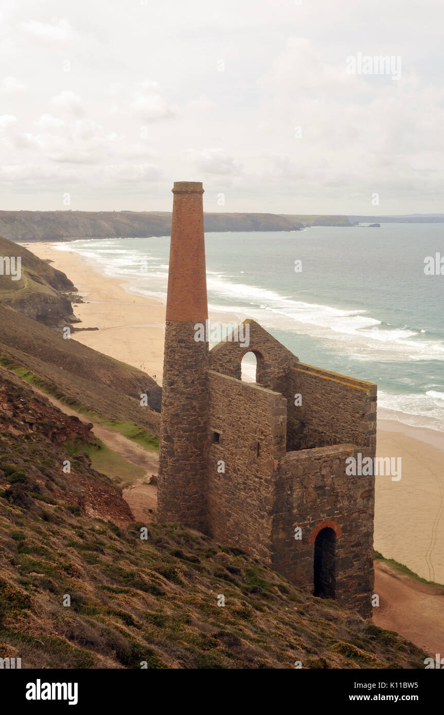 a Cornish tin mine from the 18th century engine houses and chimneys at ...