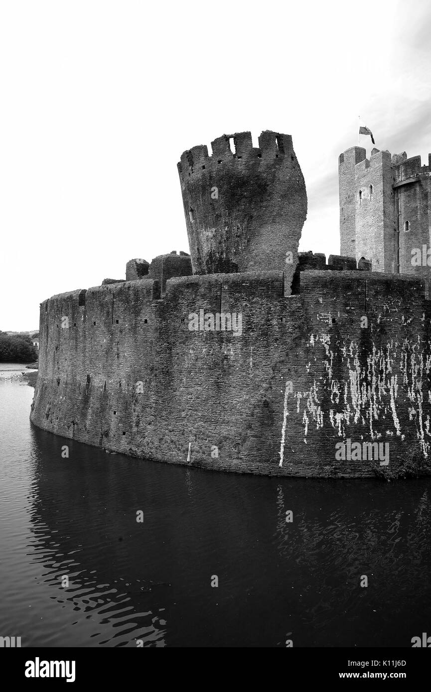 Moat and South-Eastern Tower. Caerphilly Castle Stock Photo - Alamy