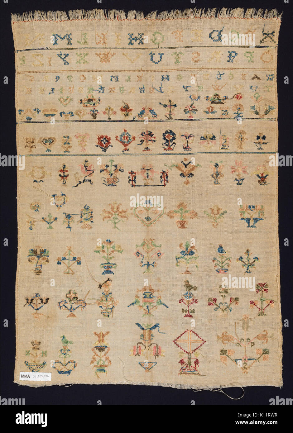 Amish sampler with lettering and motifs MET DP363094 Stock Photo - Alamy