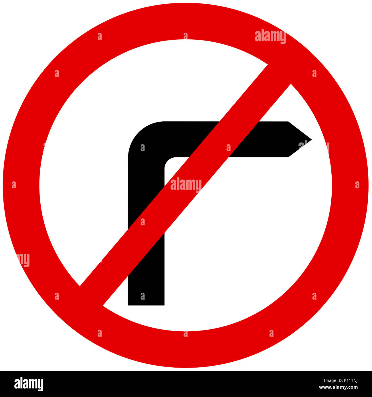 No right turn road sign on white background Stock Photo - Alamy
