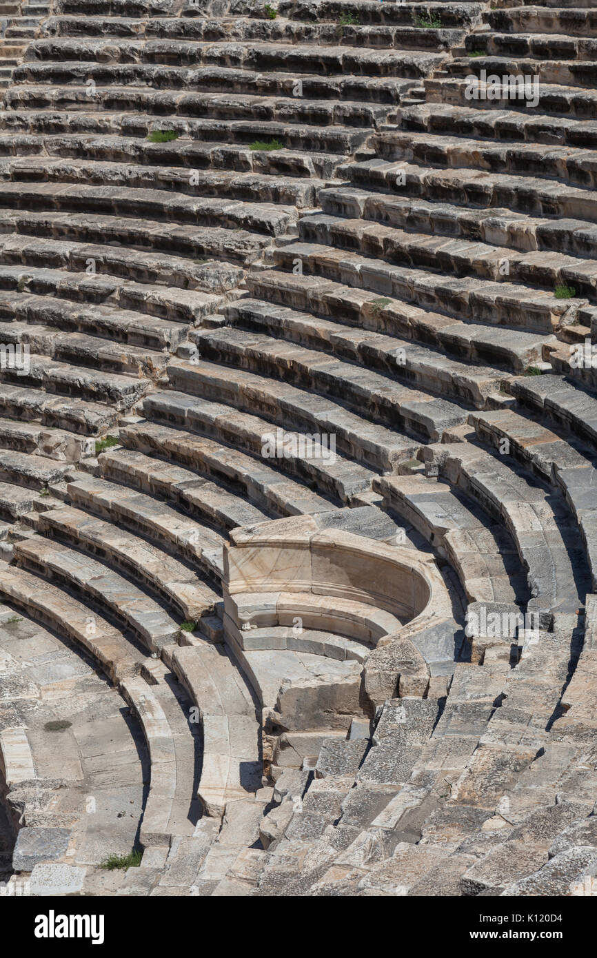 Rows Stone Seats of Ancient amphitheater in Pamukkale, Turkey Stock ...