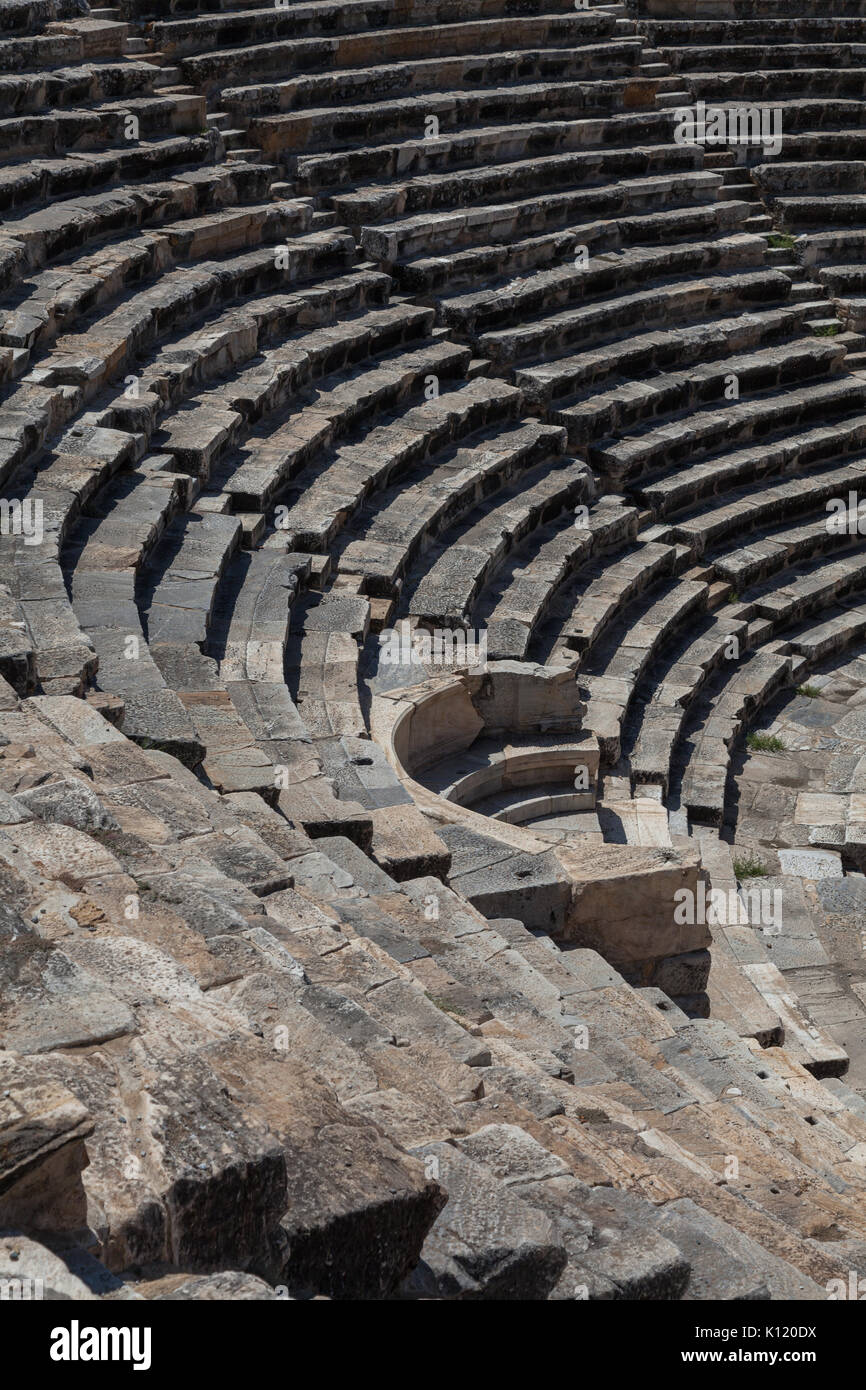 Rows Stone Seats of Ancient amphitheater in Pamukkale, Turkey Stock ...