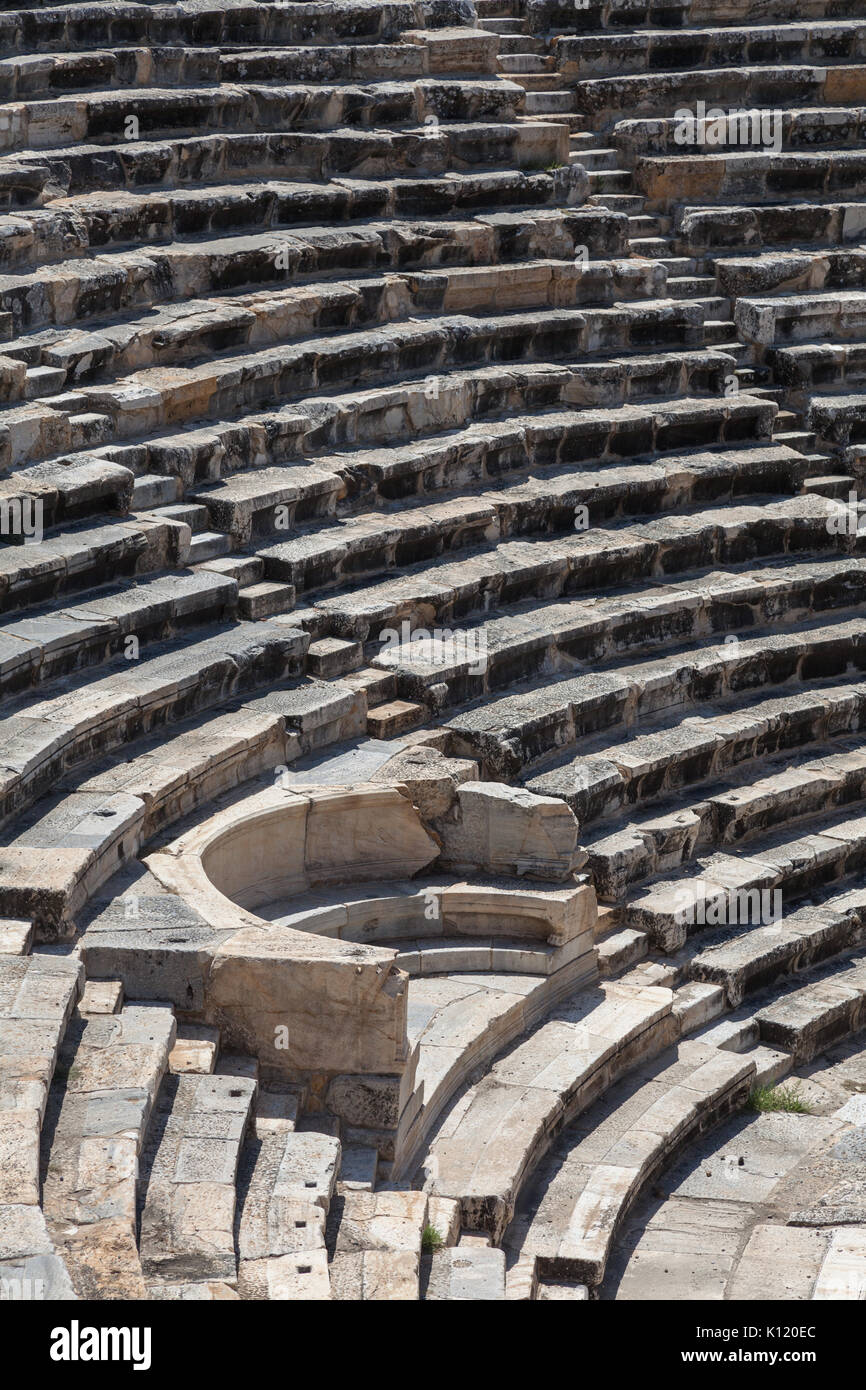Rows Stone Seats of Ancient amphitheater in Pamukkale, Turkey Stock ...
