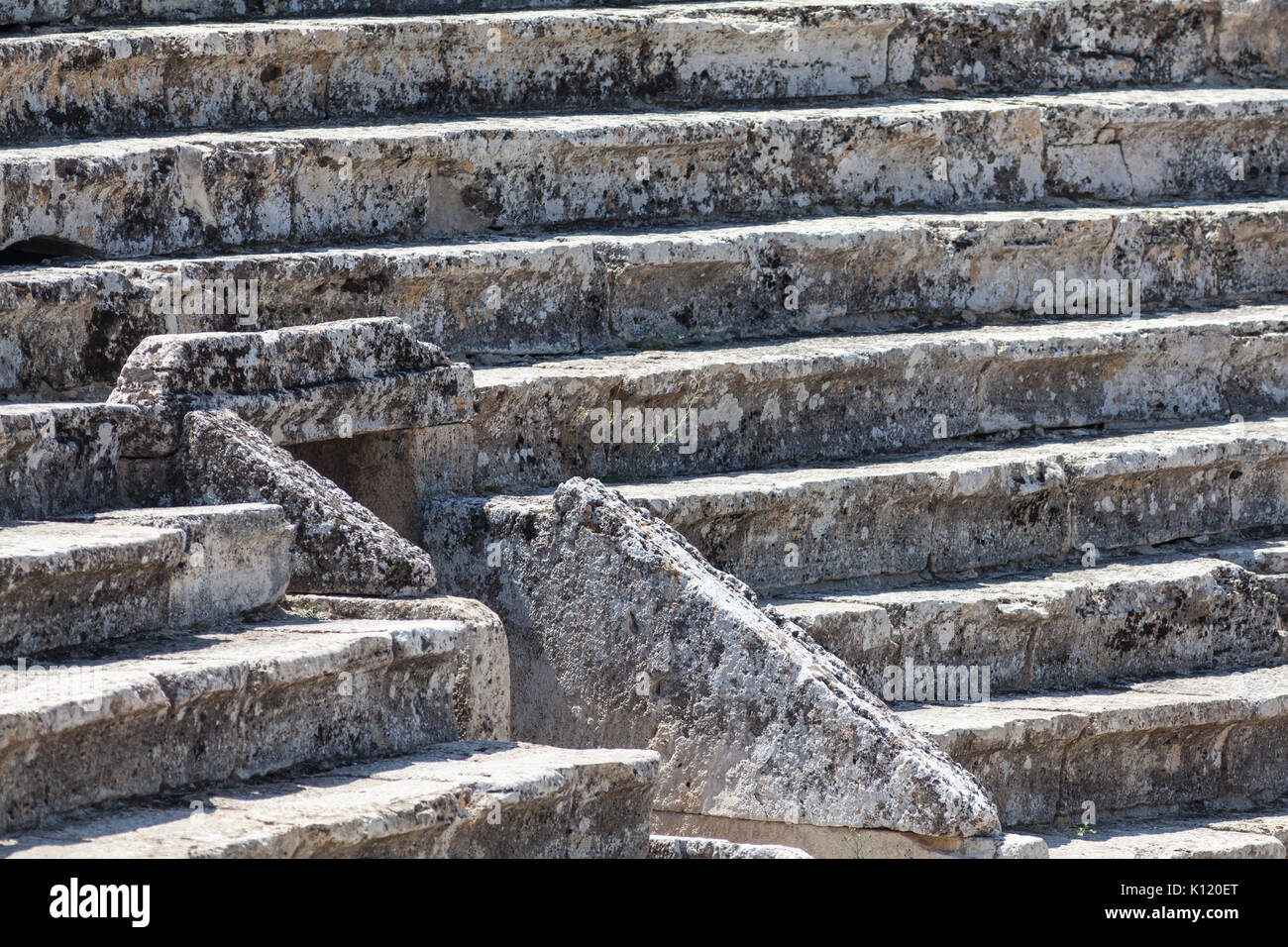 Rows Stone Seats of Ancient amphitheater in Pamukkale, Turkey Stock ...