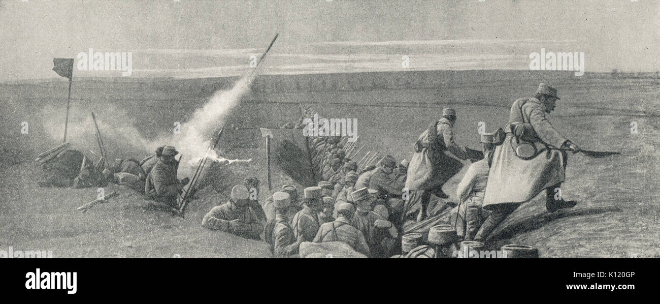 French troops going over the top, WW1 Stock Photo - Alamy