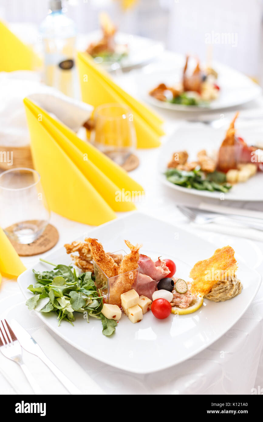 Finest restaurant dinner table with fine dining appetizer Stock Photo ...