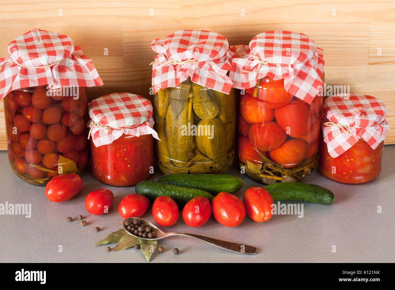 Homemade Canned, Fresh Vegetables And Spice On Table, Top View Stock ...