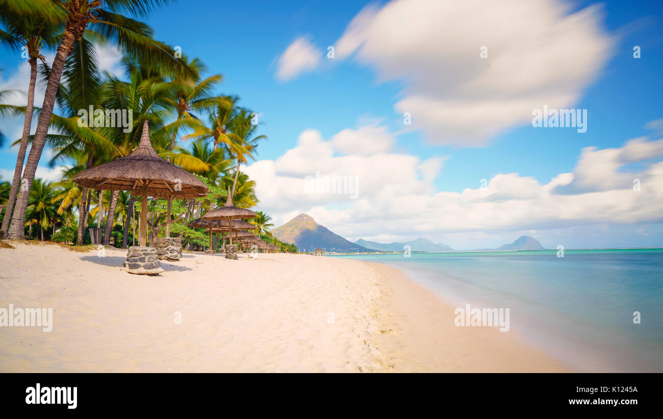 Relaxing on remote Paradise beach,typical tropical beach at Mauritius ...