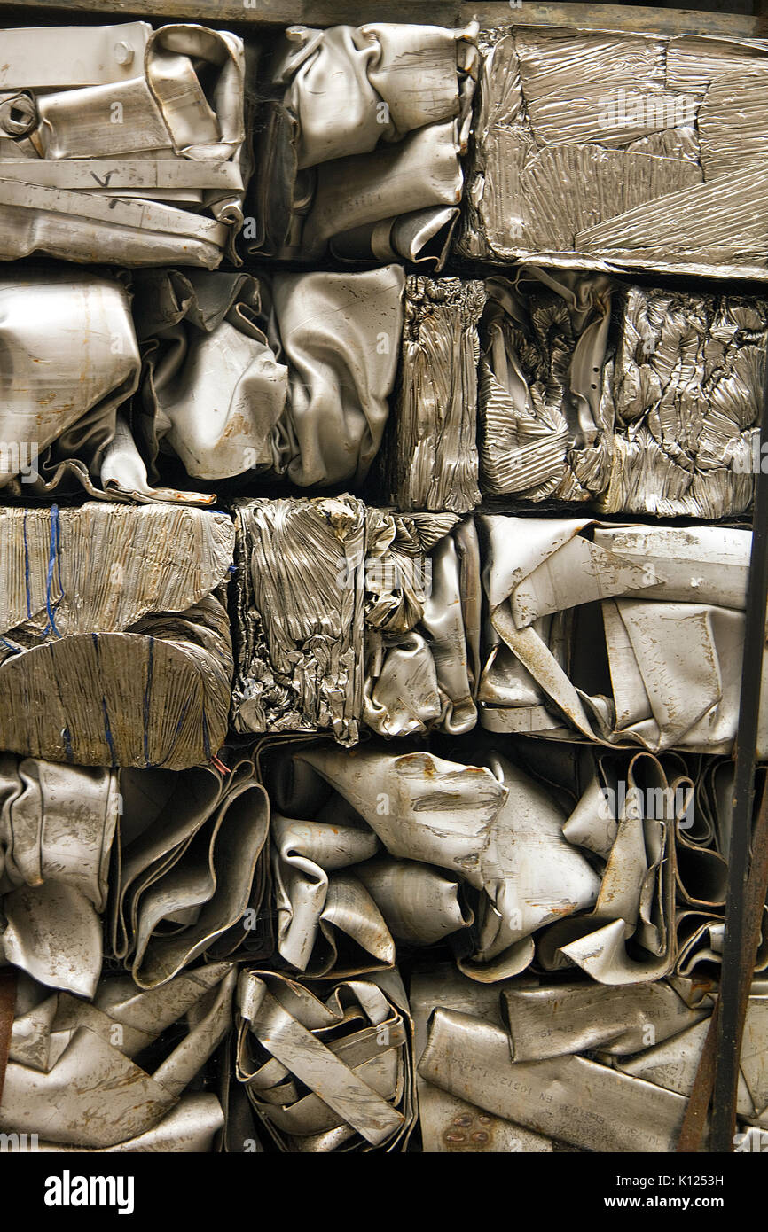 Crushed metal recycling Stock Photo - Alamy