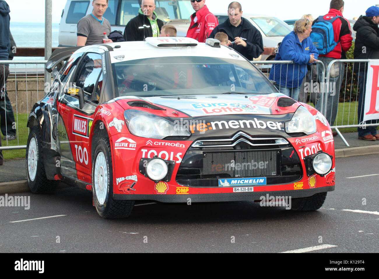 Rally cars on the seafront in Llandudno Wales at the start of the welsh ...