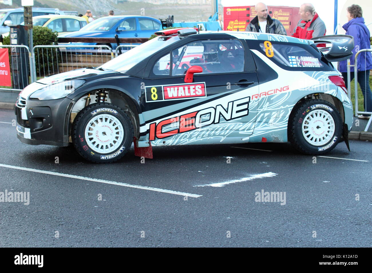 Rally cars on the seafront in Llandudno Wales at the start of the welsh ...
