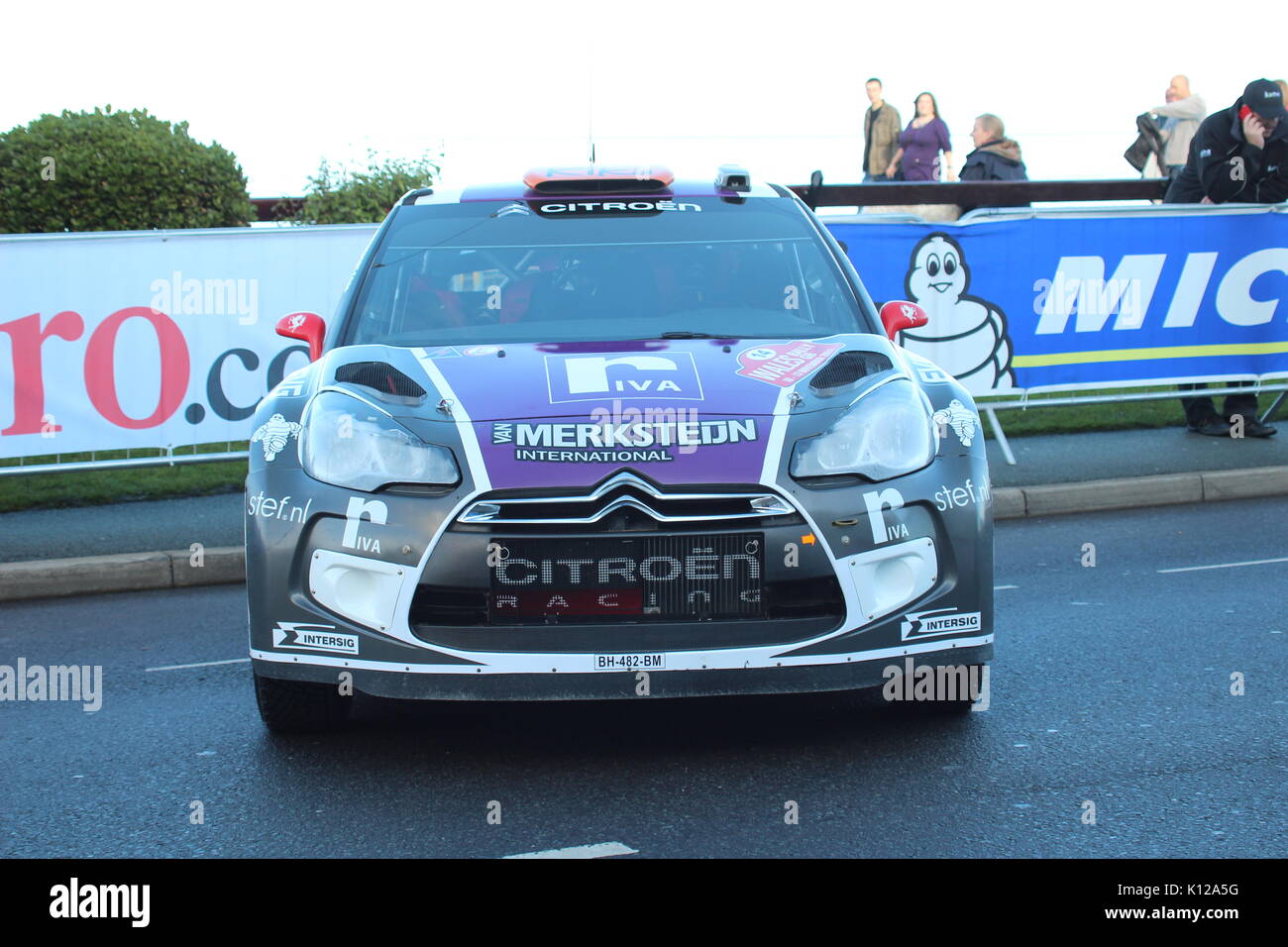 Rally cars on the seafront in Llandudno Wales at the start of the welsh ...