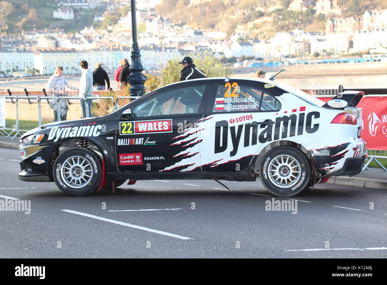 Rally cars on the seafront in Llandudno Wales at the start of the welsh ...