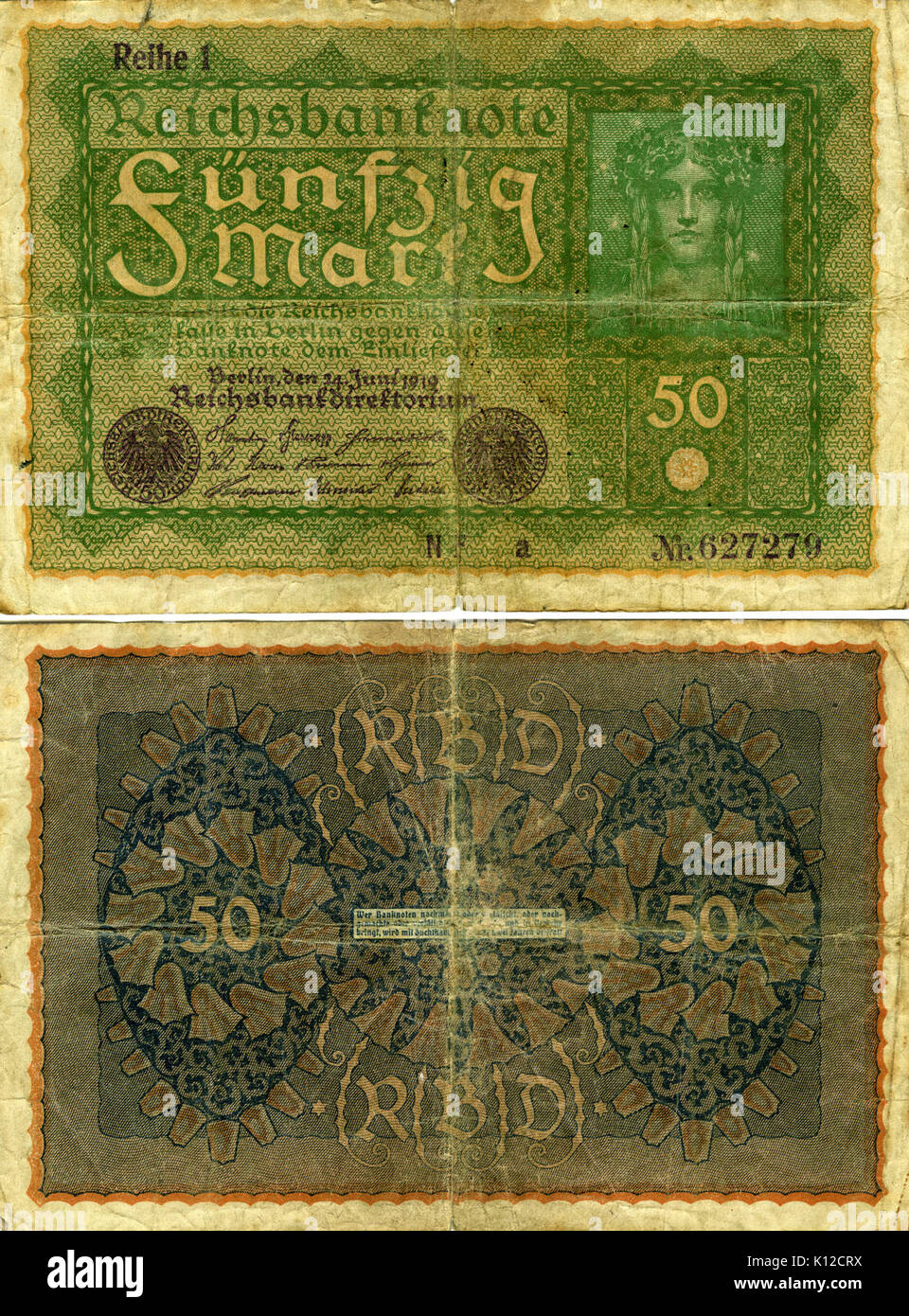 Banknote from the German Reich (Weimar Republic) 50 Mark 1919 Stock ...