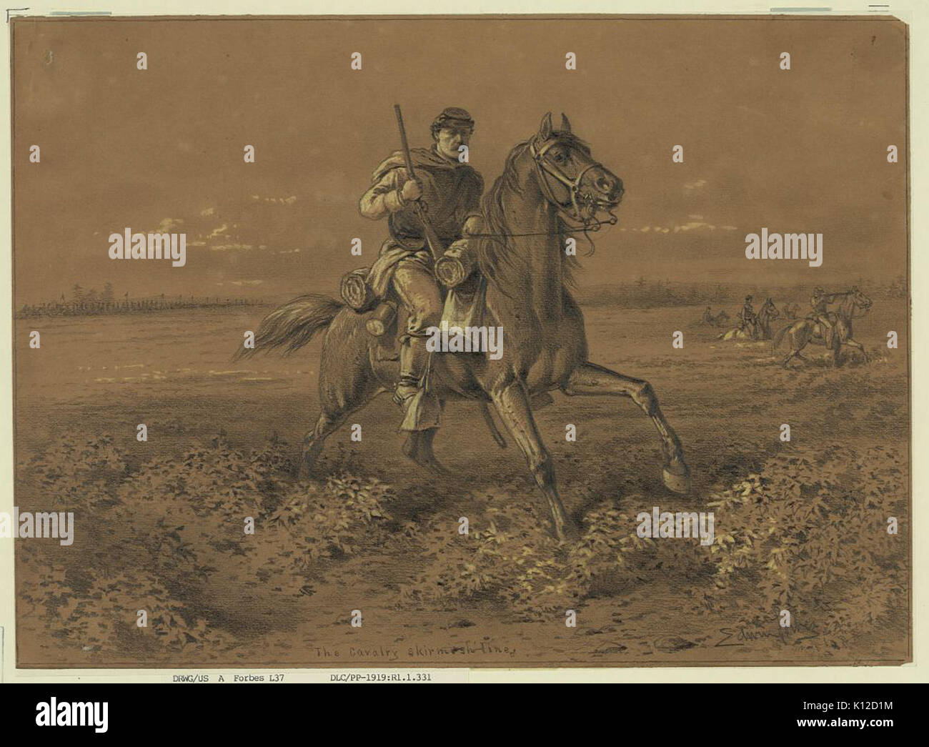 A military scene depicting the advance of a cavalry skirmish line ...