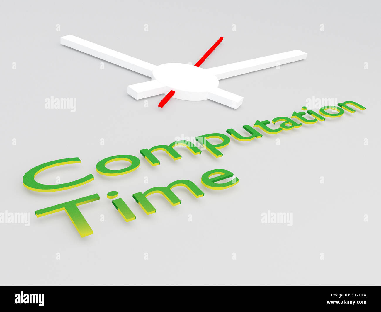 3D illustration of "Computation Time" title with a clock as a ...
