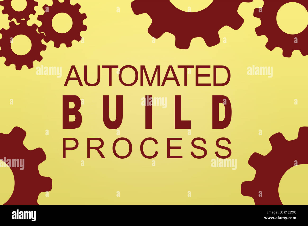 AUTOMATED BUILD PROCESS sign concept illustration with brown gear wheel ...