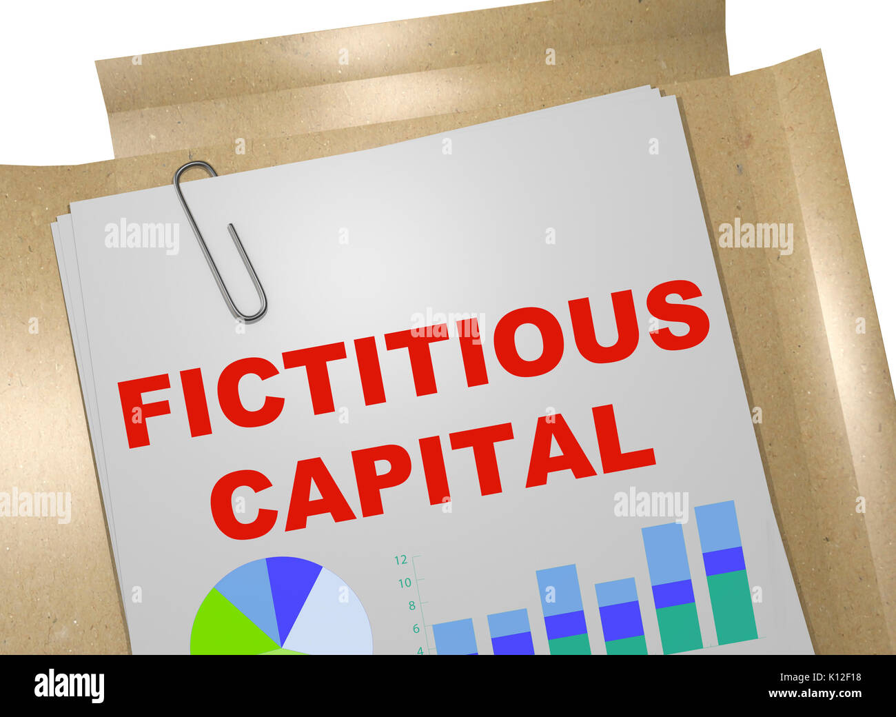 3D illustration of "FICTITIOUS CAPITAL" title on business document ...