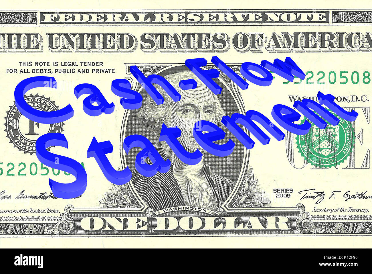 3D illustration of "Cash-Flow Statement" title on One Dollar bill as a ...