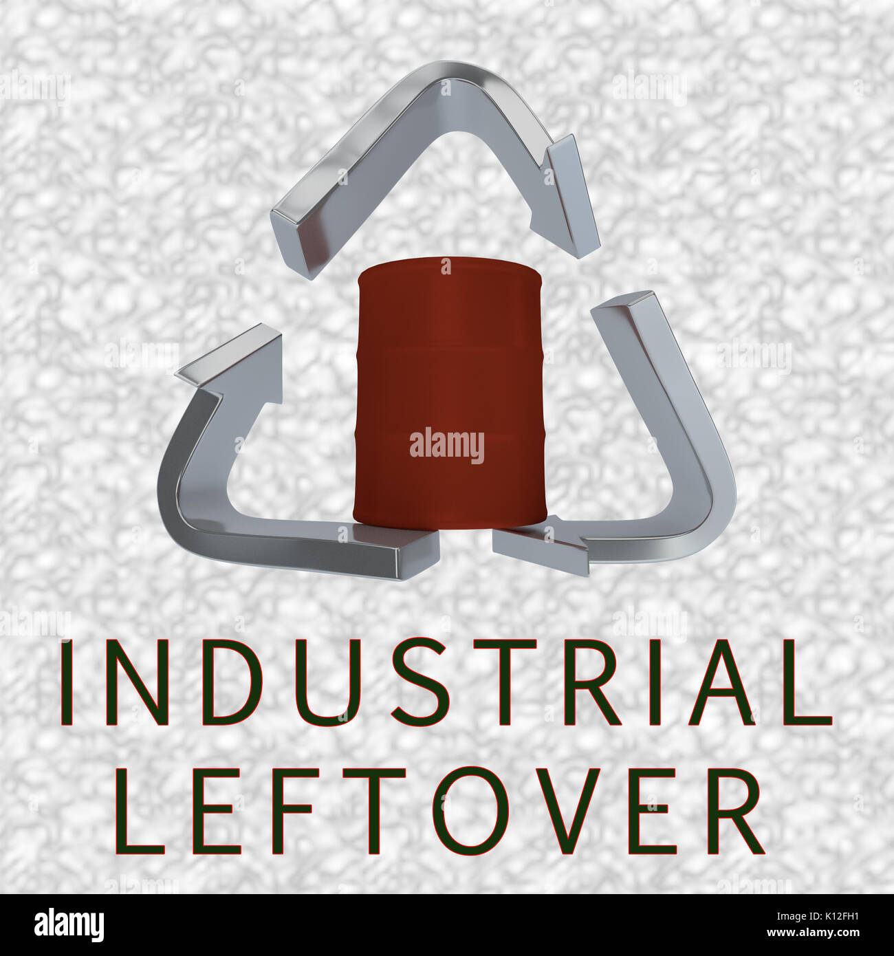 3D illustration of "INDUSTRIAL LEFTOVER" title with recycling symbol as ...